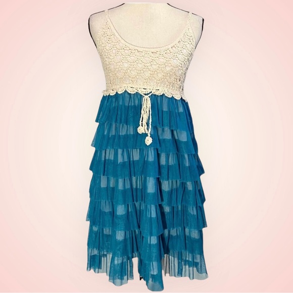 J Ge | Dresses | 3 J Gee Dress M Ruffle Crochet Teal | Poshmark